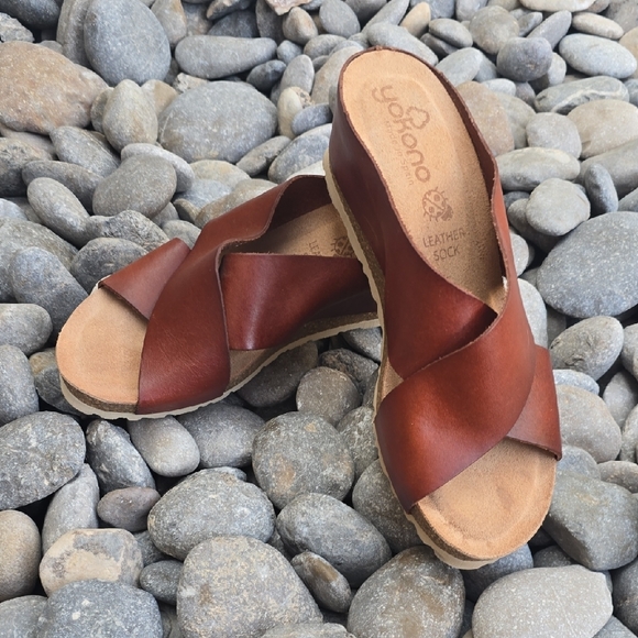 yokono | Shoes | Brown Leather Slide Sandals With Cork Footbed | Poshmark
